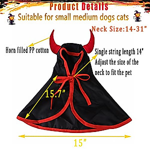 Halloween Dog Devil Cape Costume Pet Hooded Vampire Cloak Funny Witch Cloak Clothes Cool Wizard Cape for Small Medium Dogs Cats Puppy, Holiday Cosplay Wizard Outfit Mantle Apparel for Halloween