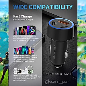 USB C Car Charger Fast Charging - LEXAA TECH 58W USB Car Charger Adapter Dual Port PD&QC 3.0 Compatible with iPhone 14 13 12 Pro Max X XR XS 8 Samsung Galaxy Note 20/10 S23/22/21 Google Pixel
