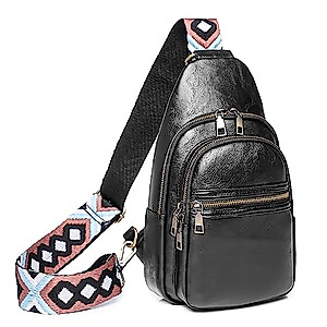 KFXFENQ Sling Bag for Women PU Leather Sling Bags for Women Crossbody Fashion Sling Backpack Multipurpose Chest Bag for Cycling (Black)