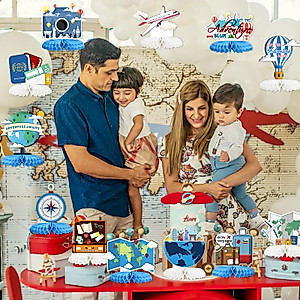 12PCS Travel Themed Party Decorations Travel Honeycomb Centerpieces Bon Voyage Party Decor Adventure Awaits Table Toppers for Baby Shower Retirement Birthday Party