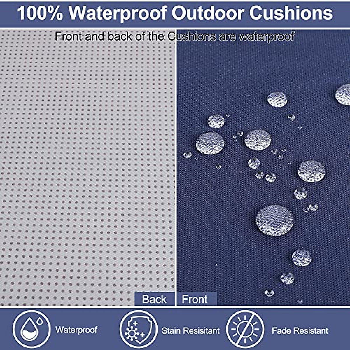 Justsafe Patio Chair Cushion Set, Thick Outdoor Seat Cushions for Patio Furniture, Waterproof Fadeshield Non-Slip Washable Covers, Durable Garden Sofa Couch Pads with Adjustable Strap (2PCS, Blue)