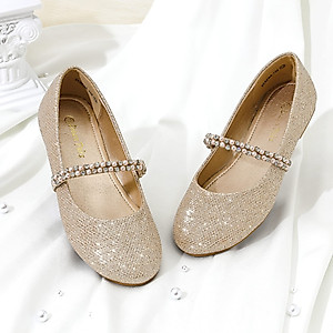 DREAM PAIRS Girls Mary Jane Dress Shoes Ballerina Flats for Wedding, Party,Size 2 Little Kid,Gold/Glitter,SERENA-100-KIDS