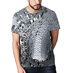 Men's Novelty T Shirt 3D Puzzle Swirl Printing Pattern Shirts Round Neck Casual Short-Sleeved for Men Grey