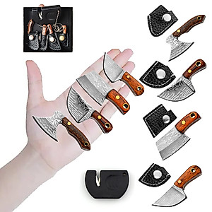 VOVCIG Mini Knife Set, 5PCS Mini Pocket Knife Set Utility Tiny Chef Knife with Sheath Knife Sharpener with Gift Box for Package Opener Box Cutter Outdoor Use