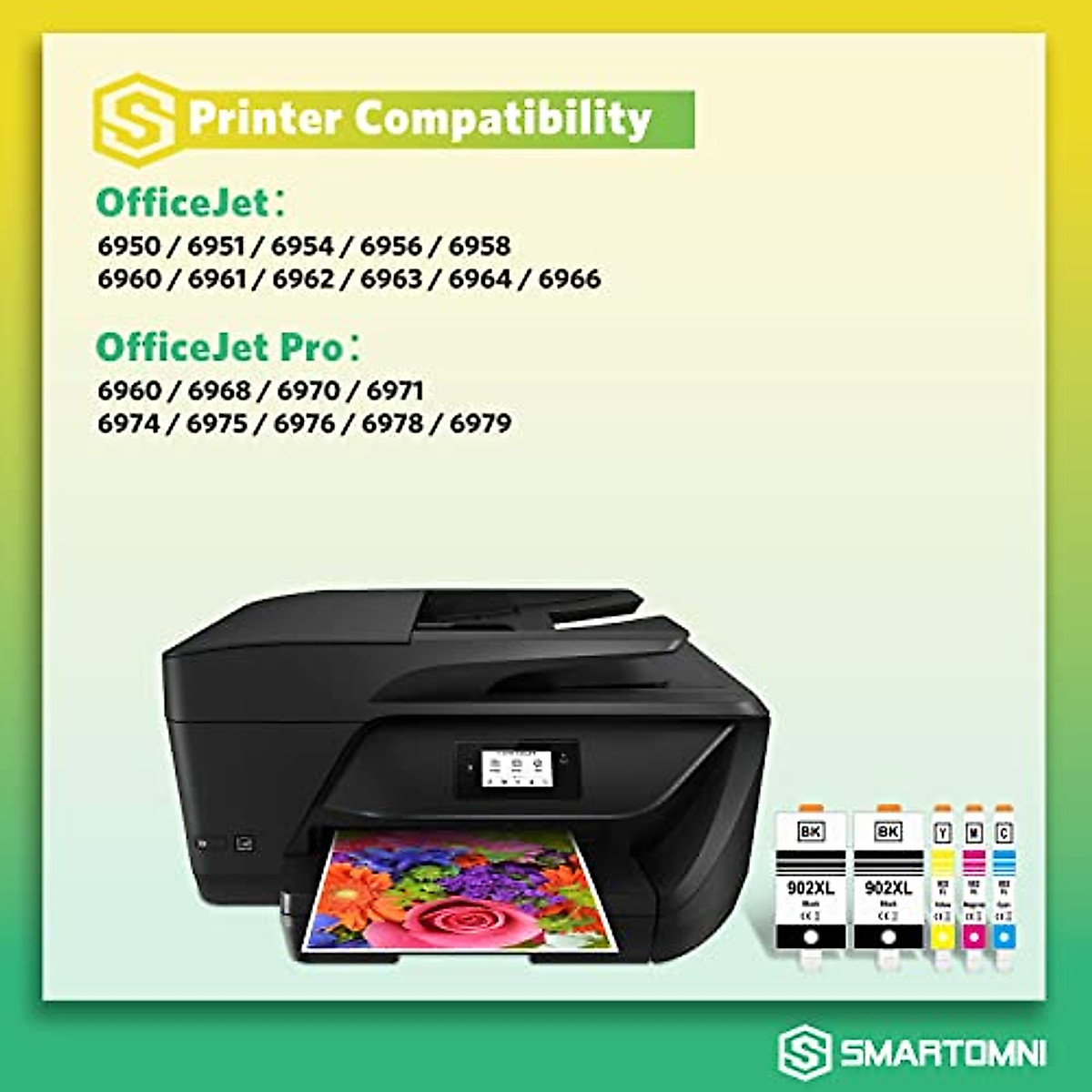 S SMARTOMNI Compatible 902XL Ink Cartridges Upgraded-Chip Replacement for HP 902 902XL Ink Cartridge Combo Pack Black and Color for Use in HP OfficeJet Pro 6960 6962 6970 6975 6978 6968 6975