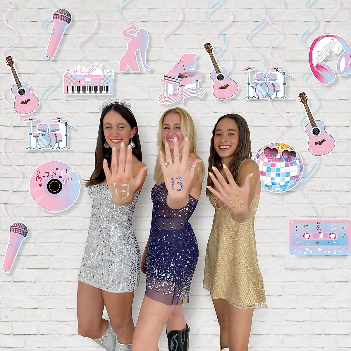 Popular Birthday Party Decorations Music Party Hanging Swirl Guitar Themed Party Decorations for Girls Birthday Fans Celebration Party Supplies