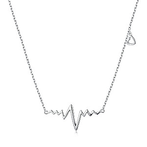 Heartbeat Necklace 925 Sterling Silver Cute Cardiogram Life Line EKG ECG Heartbeat Necklace for Women Teen Girlfriend Wife Nurse Doctor, 18 inch