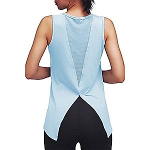 Mippo Women's Yoga Running Tank Tops - Sleeveless Summer Workout Shirts, Light Blue (M)