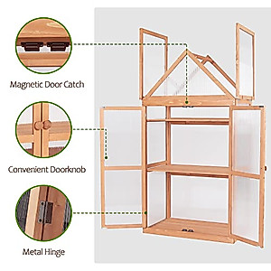 MCombo Greenhouse Cold Frame Wooden Garden Raised Flower Planter Shelf with Hard Translucent PC Protection, 0800 (Orange)