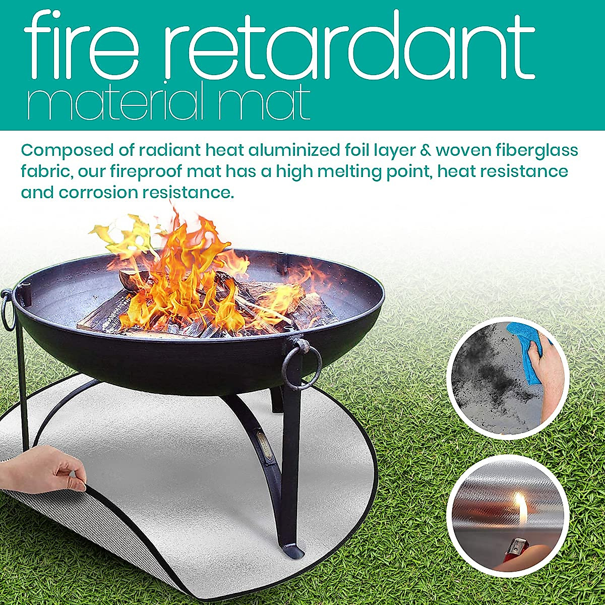 Fire Pit Mat - Round Fireproof Mat for Under Fire Pit - Easy to Clean Heat Resistant UnderGrill Mats for Outdoor Grill - Heat Shield Rug Great As A Grill Mat, Smoker Pad, on Patio (36 in)