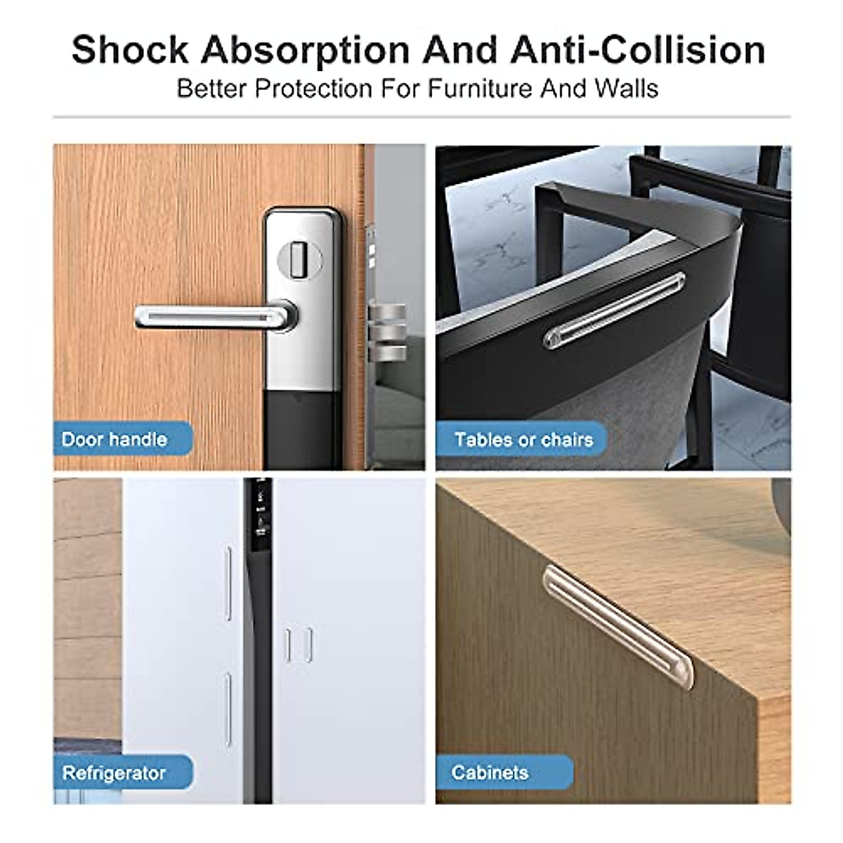 xuenair Clear Furniture Bumpers, Silicone Rubber Wall Protector from Chair Back, Adhesive Shower Door Bumpers for Cabinet Door Car Door Drawer Toilet Lid (2long2short,4)