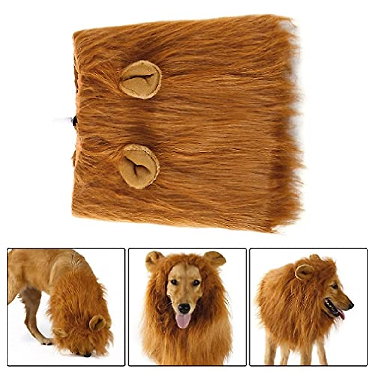 Dog Lion Mane Wig-Light Brown Adjustable Comfortable Funny Wig with Ears for Dog Costume Pet Fancy Hair Clothes Dress for Halloween and Christmas Party