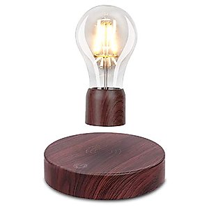 VGAzer Magnetic Levitating Floating Wireless LED Light Bulb Desk Lamp for Unique Gifts, Room Decor, Night Light, Home Office Decor Desk Tech Toys (Round Wooden Base..)