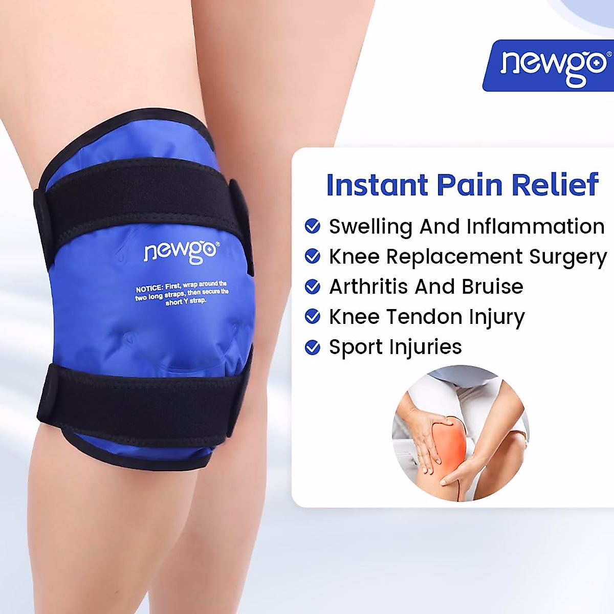 NEWGO Ice Pack for Knee Replacement Surgery, Reusable Gel Cold Pack Wrap Around Entire Knee Ice Pack Wrap for Injuries, Pain Relief, Meniscus Tear, ACL, Swelling
