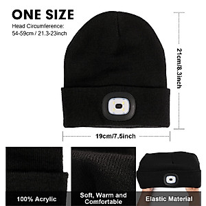Unisex Beanie with Light, USB Rechargeable LED Headlamp Beanie, Gifts for Dad Father Men Husband Warm Knitted Cap Black