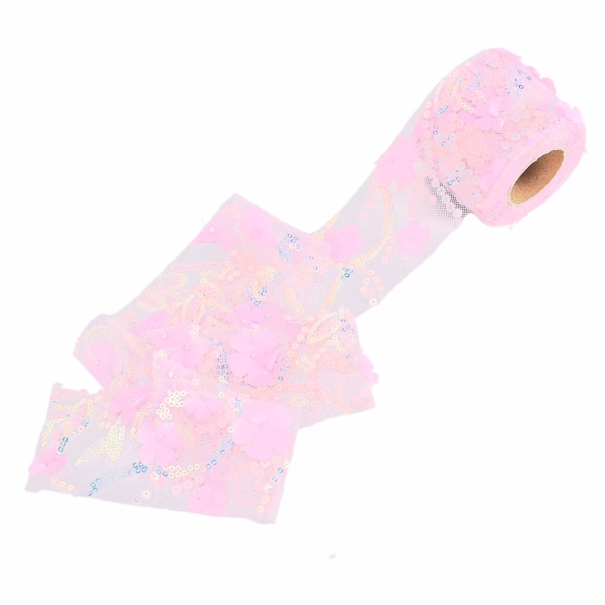 Wene Tulle Roll, Spool Tulle Fabric Shiny Flexible Embroidered Sequins Flowers for DIY Clothing for Handicraft Decoration(Deep Pink)