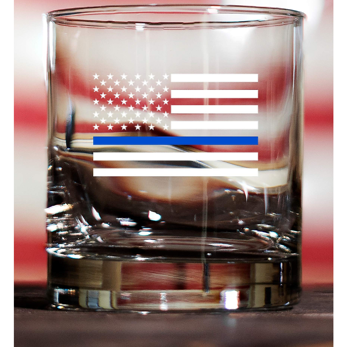 Lucky Shot - American USA Flag With Blue Line Design Whiskey Glass | United States Constitution and We The People | Old Fashioned Rocks Glasses | Whiskey Glasses Gift for Men (11 oz)