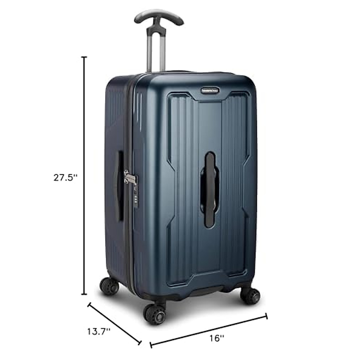 Traveler's Choice Ultimax II 26" Medium Trunk Spinner Luggage, Tie Down Straps, Matte Navy, Checked Inch