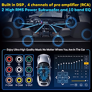 PLZ 7" Wireless Double Din Car Stereo Apple Carplay Radio Screen for Car Audio Receivers, Bluetooth 5.3 Car Play Android Auto Touchscreen, 240W 4.2 CHN 2 Subwoofers Outputs, Backup Camera, SWC, FM/AM