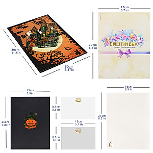 CNLITIHEKA Spooky Castle Halloween Cards, Halloween Pop Up Cards, 3D Halloween Greeting Cards for Kids, Family, Friends.
