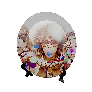 MR.R Set of 2 Sublimation Blanks White Ceramic Moon Plate with Stand,Porcelain Plates, 10 inch Round Dessert or Salad Plate, Lead-Free, Safe in Microwave, Oven, and Freezer