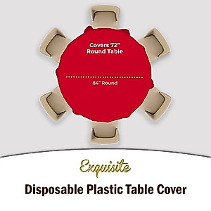 Exquisite 6-Pack Premium Plastic Tablecloth 84in. Round Plastic Table Cover - Red