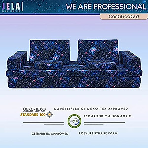 jela Kids Couch Extended Size 10PCS with futons, Floor Couch Floor Sofa Modular Furniture for Kids and Adults, Modular Foam Play Couch, Modular Sectional Sofa (Galaxy)