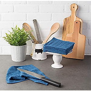 DII Basic Terry Collection Solid Windowpane Dishcloth Set, 12x12, Blue, 6 Piece