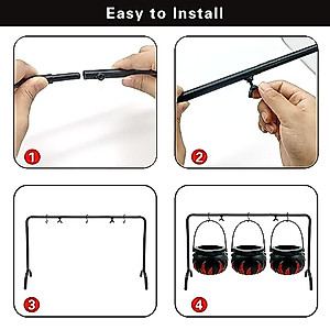 Ahzemepinyo Halloween Witches Cauldron Serving Bowls with Hangers On the Rack 3 Pieces Black Plastic Candy Bucket Cauldron with Cauldron Rack Hanging Stand for Halloween Party Decorations