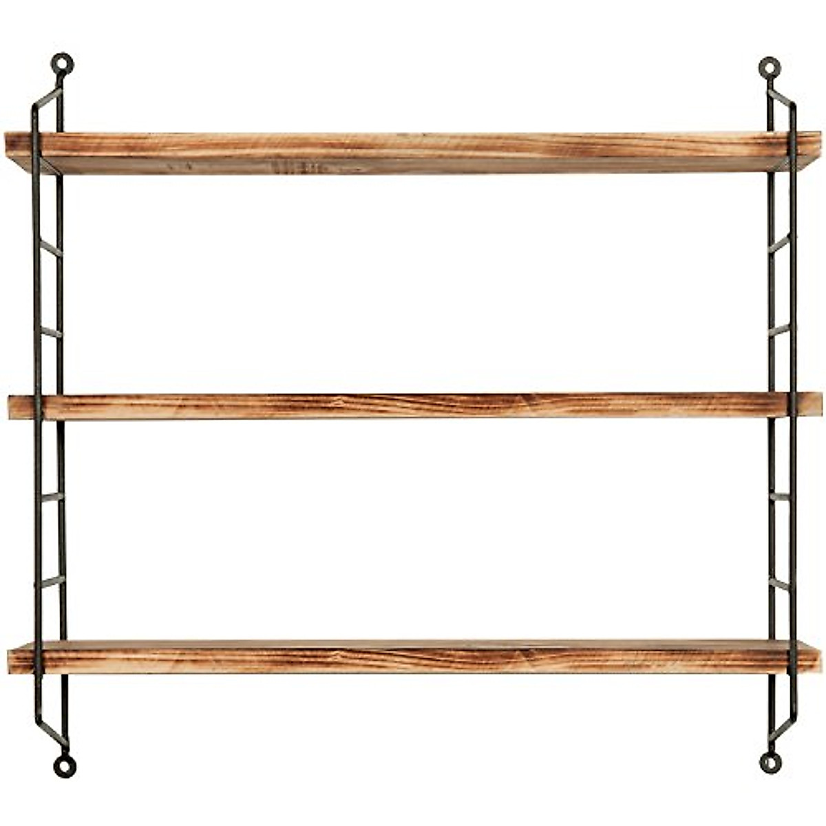 MyGift 23-Inch Modern Floating Shelves Industrial Metal and Rustic Burnt Brown Wood Adjustable Wall Mounted 3-Tier Display Shelf Unit Rack