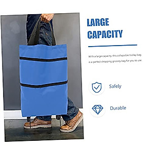 GARVALON storage bag with wheels folding grocery bag groceries trolley bags laundry cart shopping storage bag grocery cart bags laundry bag backpack shopping pouch girl heavy Metal suitcase