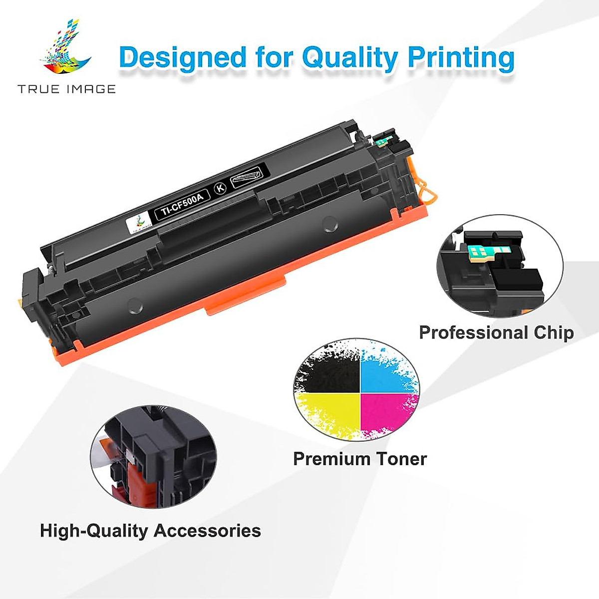 TRUE IMAGE Compatible Toner Cartridge Replacement for HP 202A CF500A 202X M281fdw HP Color Pro MFP M281fdw M281cdw M254dw M281fdn M254 M281 202 Toner Printer (Black Cyan Yellow Magenta, 4-Pack)