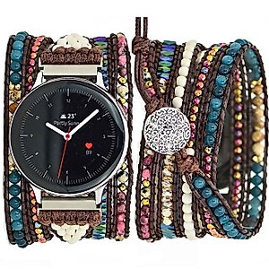 Somesame Compatible with Samsung Galaxy Watch 6/5/4/Active 2 40mm 44mm Band/Watch 6 Classic/Galaxy Watch 5 Pro 45mm/Watch 4 Classic,20mm Boho Beaded 5 Wraps Chakra Bracelet Watch Strap for Women Men