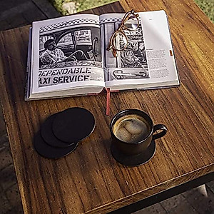 KEMMPER Drink Coasters Set of 6 Leather Coasters Spill Protection for Table Desk,Durable and Non Slip Leather Coaster Perfect for Common Size Glass Coffee Cup & Mug,4 Inches(Round Black Coasters)