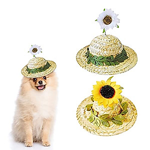 Pet Straw Hat Spring Summer Sunhat with Flower 1PC Dog Cat Cap with Adjustable String for Pet Puppy Cat Party Daliy Decoration