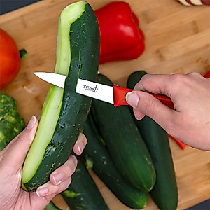 Slitzer Germany Paring Knife, German Stainless Steel Blade, 8 Inches, 3/12 Inch Blade, Red