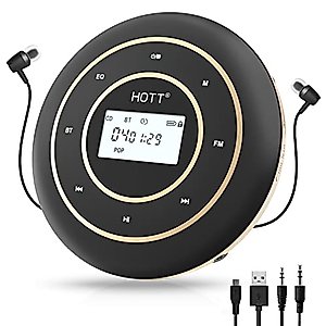 HOTT C105 Portable CD Player for Car with Bluetooth and FM Transmitter Rechargeable Compact CD Player with Touch Button Backlight Display for Home