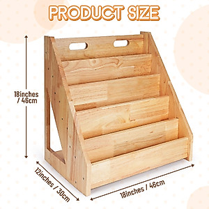 Barydat Toddlers Bookshelf Front Facing Kid Book Display Stand Anti Tilting Device Natural Rubber Wood Baby Bookshelf Child Bookcase for Nursery Classroom Back to School Gift 18" H x 18.5" L x 12" W