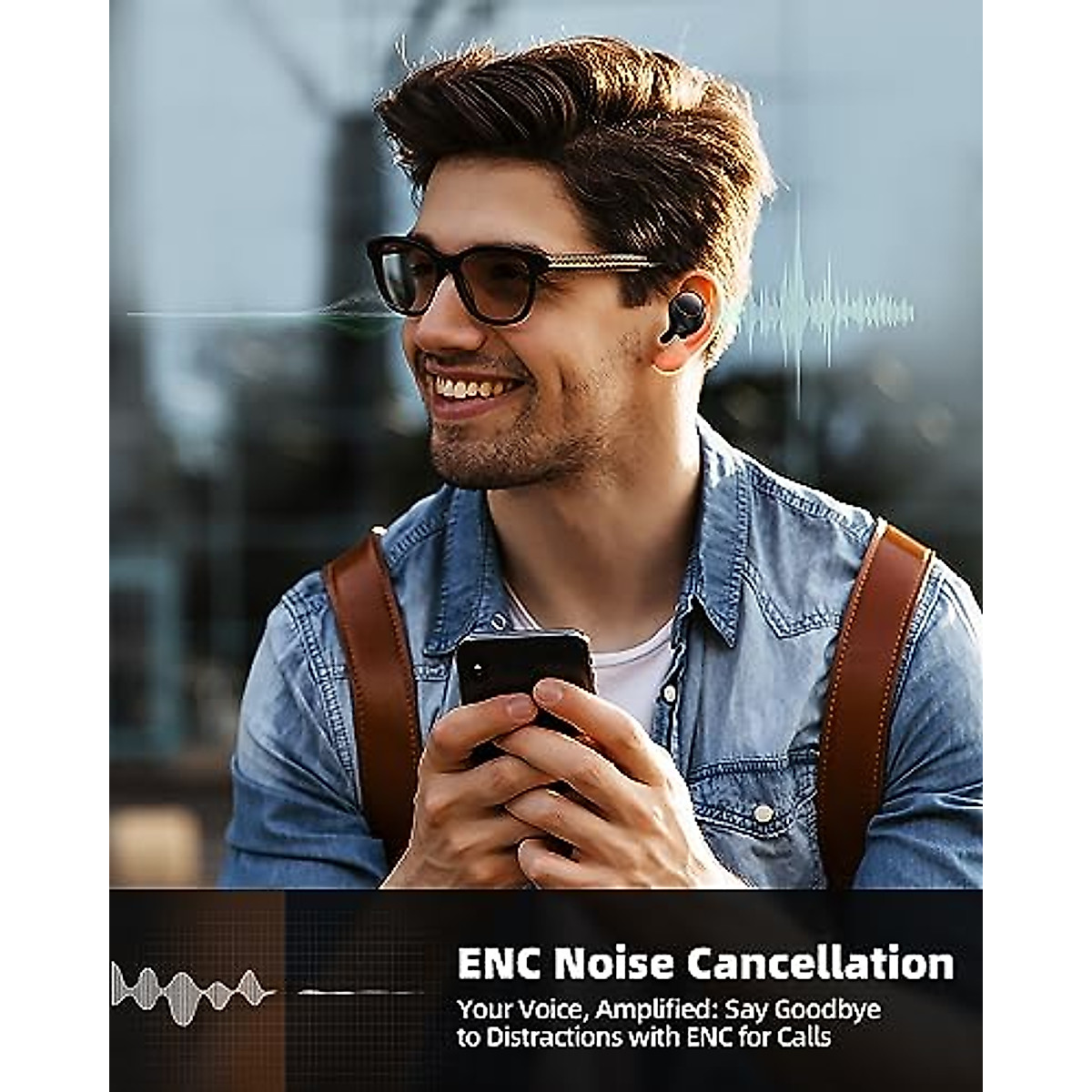 Skysay Wireless Earbuds ENC Noise Cancellation Bluetooth 5.3 Headphones Stereo Ear Buds with Digital Power Display, 100 Hrs Standby Time (Dark Black)