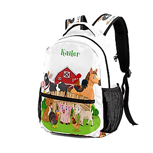 NZOOHY Farm Animals Personalized School Backpack for Kid Boy Girls Primary Daypack Bookbag Custom Name Travel Bag