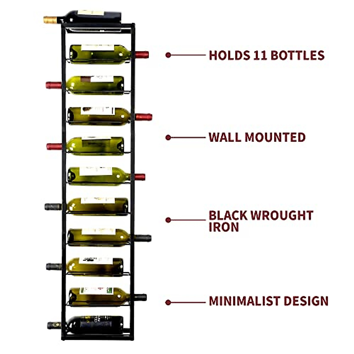 AQAREA Wall Mounted Wine Rack: Metal Hanging 10 Bottle Wine Holder - Black Wine Storage Rack
