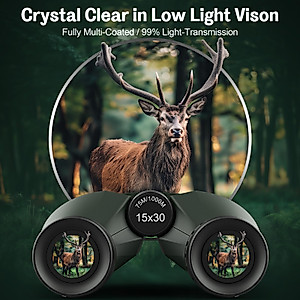 15x30 Compact Binoculars for Adults and Kids - Occer Large View High Powered Binoculars for Bird Watching - Lightweight Easy Focus Binocs with Low Light Vision for Hunting Cruise Ship Travel