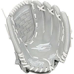 Rawlings Sure Catch Series Fastpitch Softball Glove, Teal/Grey/White, Right Hand Throw, 11 inch (SCSB110M-6/0 11 BSK/NFC)
