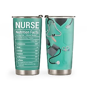 64HYDRO 20oz Nurse Gifts for Women, Men, Nurse Practitioner Gifts, Nurse Appreciation Gifts Nurse Nutrition Facts Tumbler Cup with Lid, Double Wall Vacuum Insulated Travel Coffee Mug