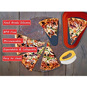 Pizza Storage Container Collapsible | Burguer Holder | With 5 Serving Trays | Improved | Pizza Slice Container | Silicone Collapsible Reusable Microwavable & Dishwasher Safe | Leftover Slice Container