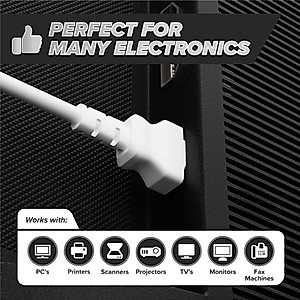 THE CIMPLE CO 6 Feet, White - 3 Prong AC Power Cable for Computer, Medical, Server, & Desktop - C13 Power Supply Cord - NEMA 5-15P to C13 / IEC 320 - (1.8 Meter)