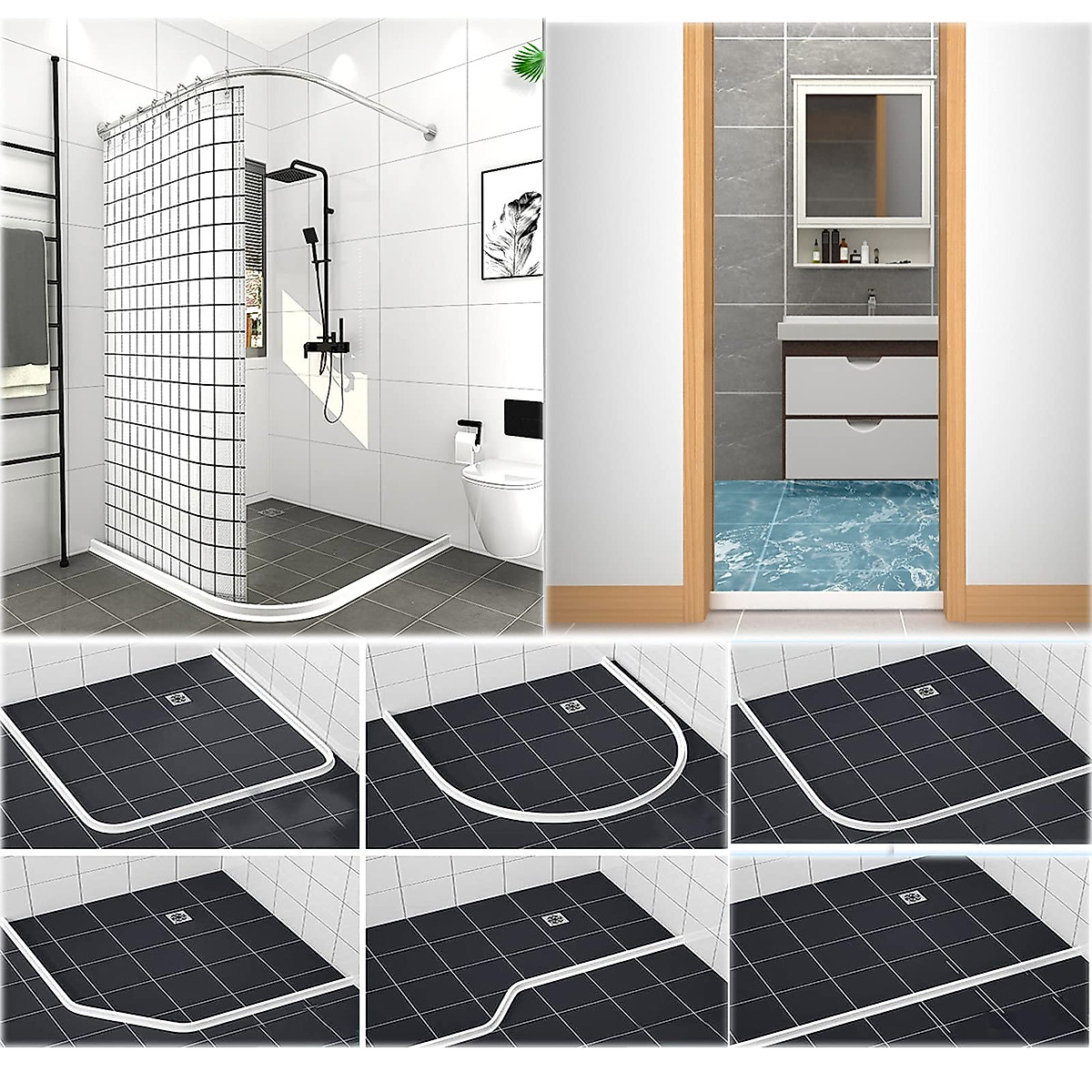 3.5" High Shower Water Splash Guard 59"Collapsible Shower Threshold Water Dam 3.5In Tall Shower Dam Water Stopper Shower Guards To Keep Water In Shower Lip Water Barrier For Shower Dry And Wet4.92Ft