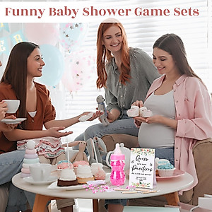 Roowest 512 Pcs Baby Shower Games Guess How Many Pacifiers Greenery Game Sign 100 Small Guessing Games 10 HB Pencils 750ml Milk Bottle 400 Acrylic Pacifiers Decoration Guest Gender Reveal(Pink,Flower)