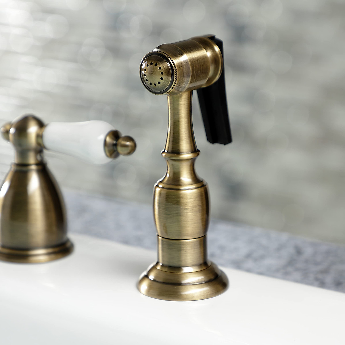 Kingston Brass KB1793PLBS Widespread Kitchen Faucet, Antique Brass