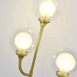 Hsyile Lighting KU300227 Brushed Brass Finish Modern Floor Lamp 4-Light with White Transparent Globes and Round Base - for Living Room,Bedroom,Living Room and Office